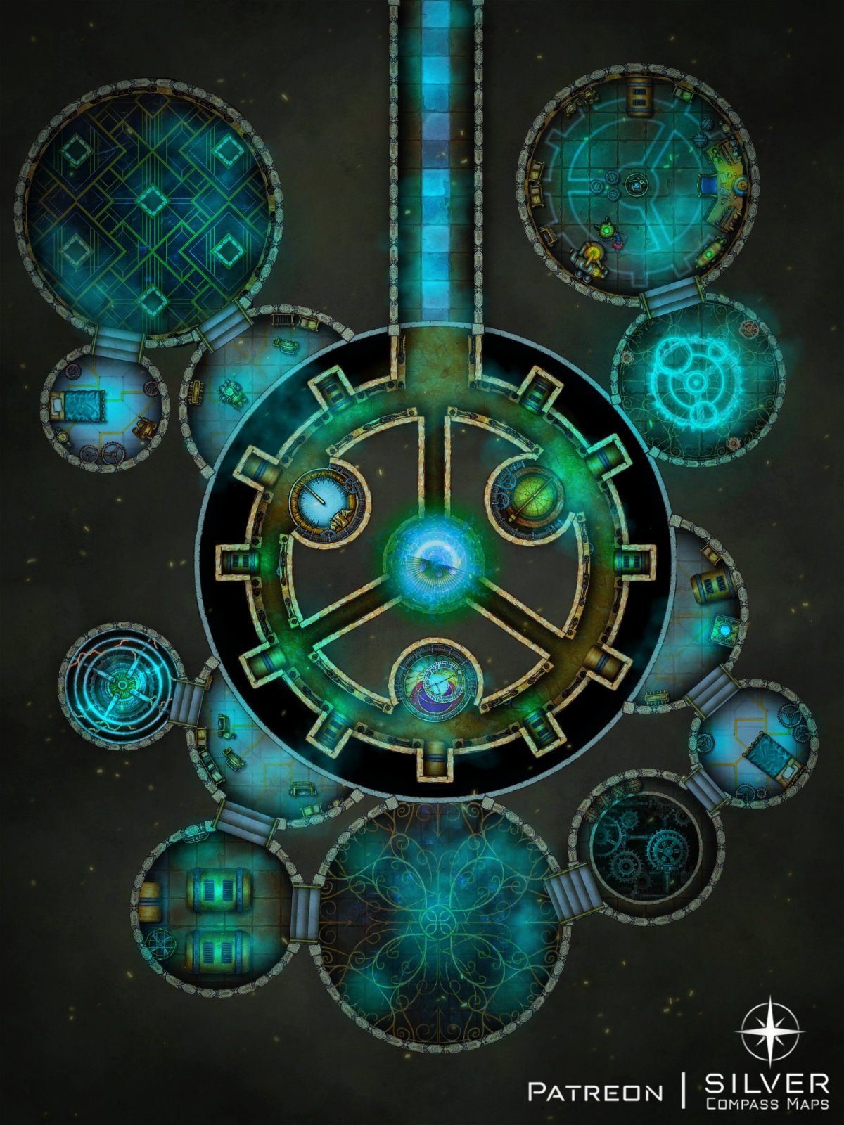 Steampunk Dungeon Battlemap - Free Download and Variants